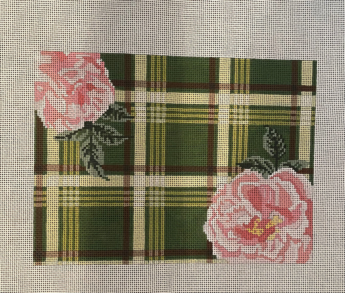 Green Plaid with Flowers — Stitching Chicks Needlepoint