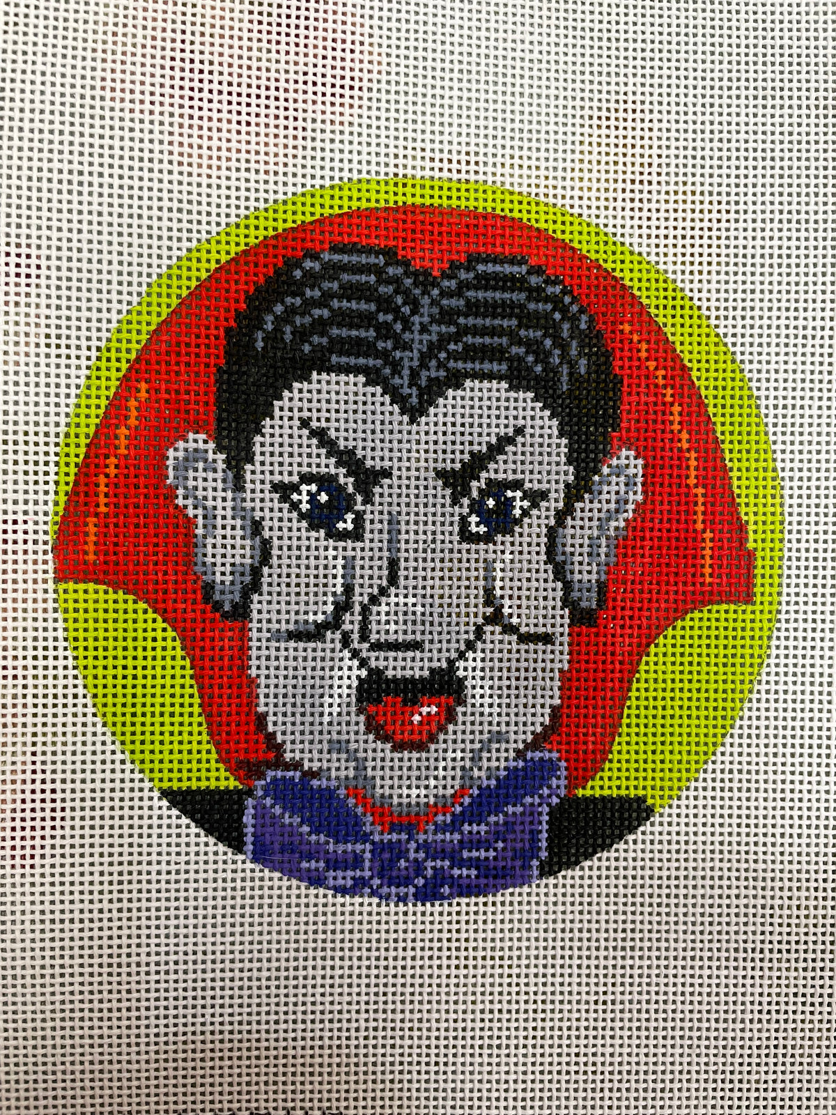 Ornament, Dracula round — Stitching Chicks Needlepoint