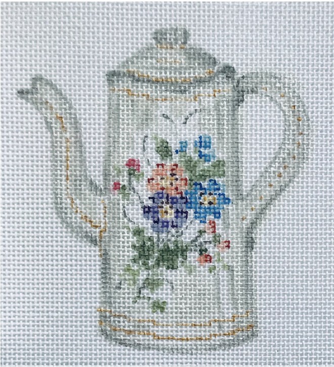 White & Gold Kettle — Stitching Chicks Needlepoint