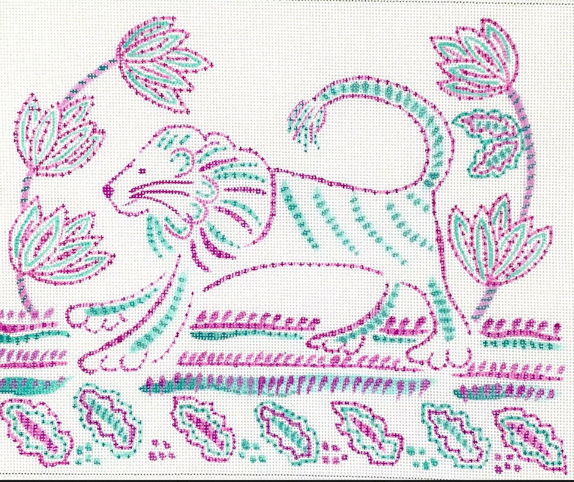 Jilly Walsh – Indian Textile-inspired Lion w/ Tulips & Leaves ...
